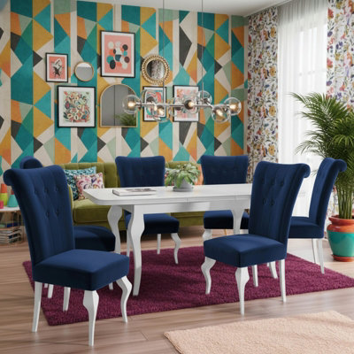 LARA Extendable Dining Table Set with 6 ST63 Dining Chairs MDF HDF ...