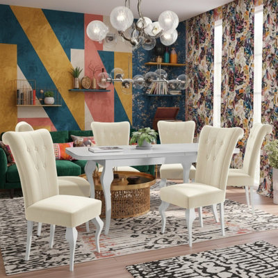 LARA Extendable Dining Table Set with 6 ST63 Dining Chairs MDF HDF ...