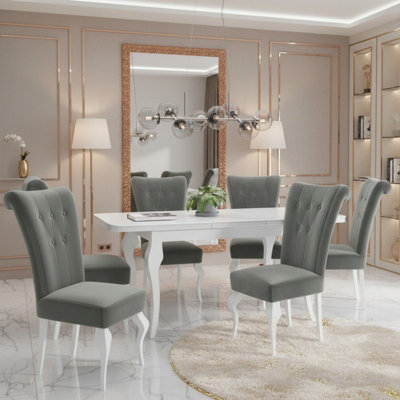 LARA Extendable Dining Table Set with 6 ST63 Dining Chairs MDF HDF ...