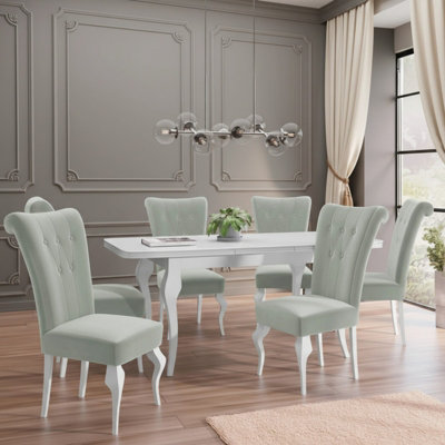 LARA Extendable Dining Table Set with 6 ST63 Dining Chairs MDF HDF ...