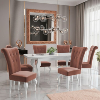 LARA Extendable Dining Table Set with 6 ST63 Dining Chairs MDF HDF ...