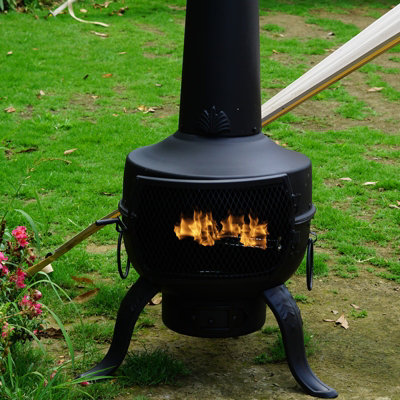 Large 137cm Tall Garden Patio Chiminea Wood Log Burner Fire Pit BBQ ...