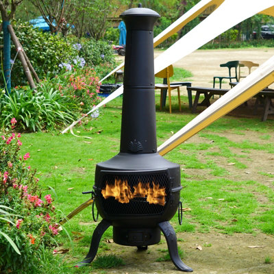 Large 137cm Tall Garden Patio Chiminea Wood Log Burner Fire Pit BBQ ...