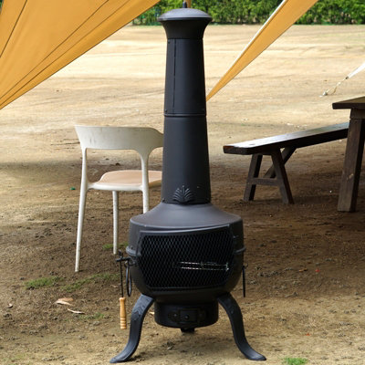 Large 137cm Tall Garden Patio Chiminea Wood Log Burner Fire Pit BBQ ...