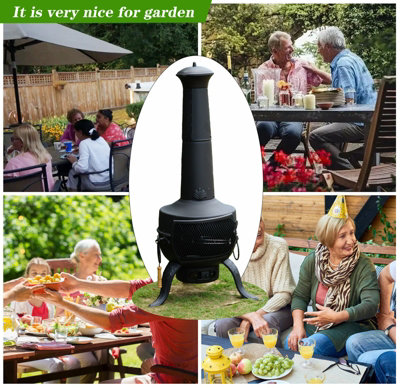 Large 137cm Tall Garden Patio Chiminea Wood Log Burner Fire Pit BBQ ...