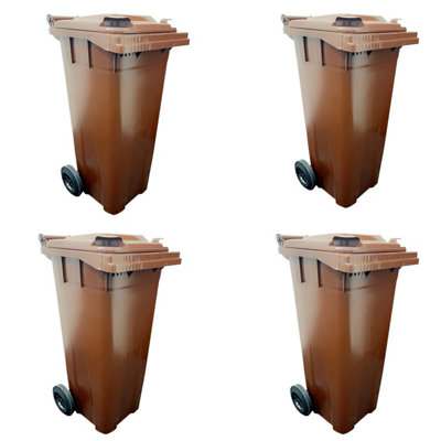 Large 140 Litre Brown Coloured Outdoor Council Wheelie Bins Complete ...