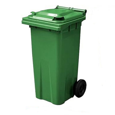 Large 140 Litre Green Coloured Outdoor Council Wheelie Bins Complete ...