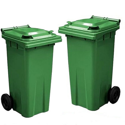 Large 140 Litre Green Coloured Outdoor Council Wheelie Bins Complete ...