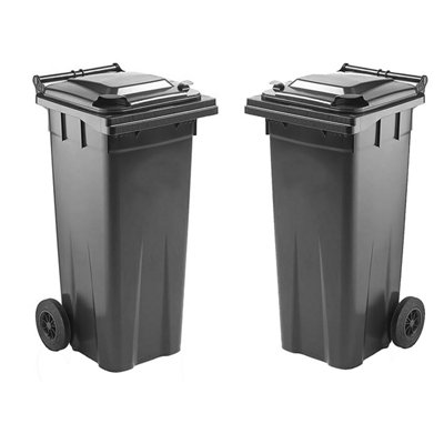 Large 140 Litre Grey Coloured Outdoor Council Wheelie Bins Complete ...