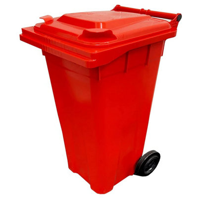 Large 140 Litre Red Coloured Outdoor Council Wheelie Bins Complete With ...