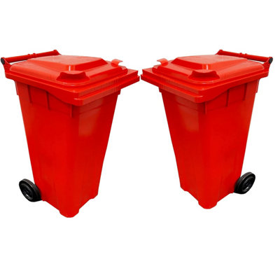 Large 140 Litre Red Coloured Outdoor Council Wheelie Bins Complete With ...