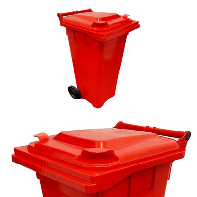 Large 140 Litre Red Coloured Outdoor Council Wheelie Bins Complete With ...