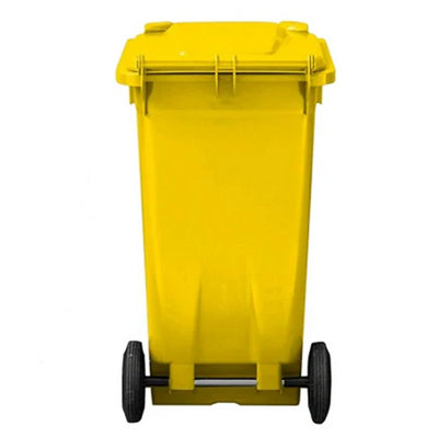 Large 140 Litre Yellow Coloured Outdoor Council Wheelie Bins Complete ...