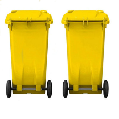 Large 140 Litre Yellow Coloured Outdoor Council Wheelie Bins Complete ...