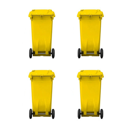 Large 140 Litre Yellow Coloured Outdoor Council Wheelie Bins Complete ...