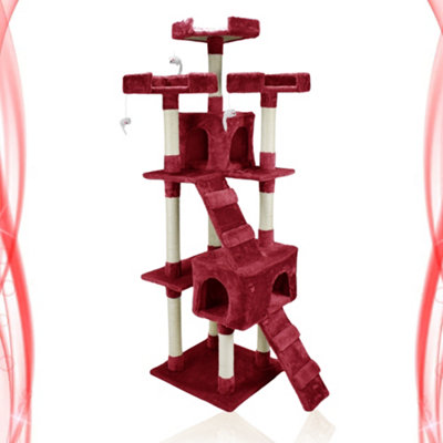 Large 170cm Red Cat Tree House Cat Activity Tree with Scratching Posts ...