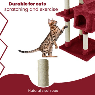 Large 170cm Red Cat Tree House Cat Activity Tree with Scratching Posts ...