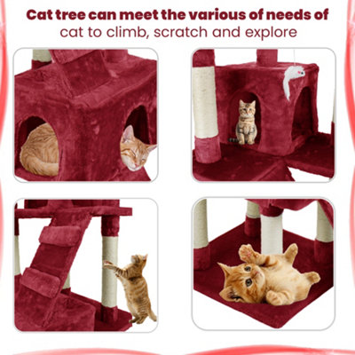 Large 170cm Red Cat Tree House Cat Activity Tree with Scratching Posts ...