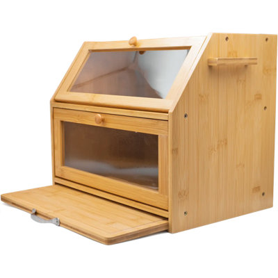 Large 2-Compartment Bamboo Bread Bin with Sliding Chopping Board