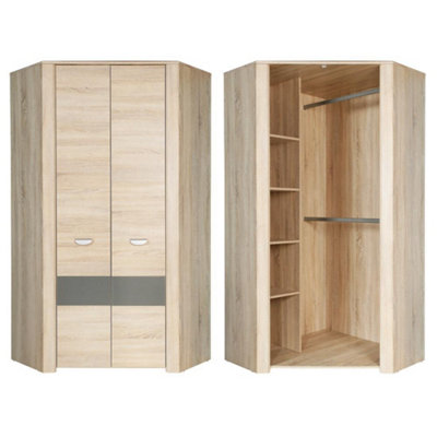 Large 2 Door Corner Wardrobe Sonoma Oak With Rails Shelves