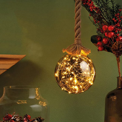Large 20cm Christmas Hanging LED Ball on Rope Decoration with Smokey ...