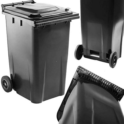 Large 240 Litre Grey Coloured Outdoor Council Wheelie Bins Complete ...