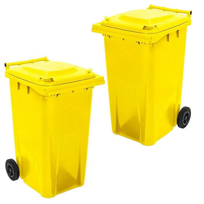 Large 240 Litre Yellow Coloured Outdoor Council Wheelie Bins Complete ...