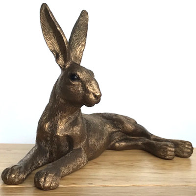Large (26cm long) bronze effect lying hare ornament from the Leonardo ...