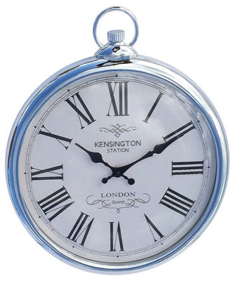 Large 42cm Round Silver Roman Numeral Pocket Watch Kensington Station ...