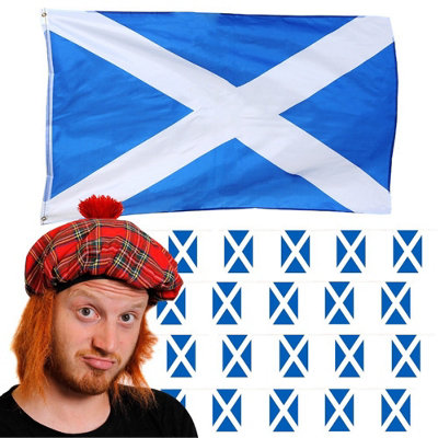 Large 5 x 3ft Scottish Flag with Bunting & Tam O Shanter Set - Pack of 6