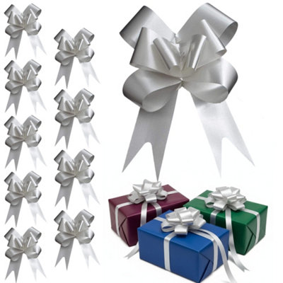 Large 50mm/5cm Ribbon Pull Bows for All Occation Decoration , Silver, 40PK