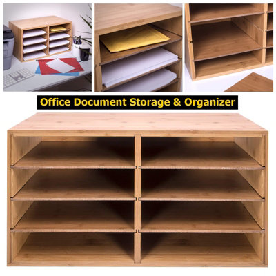 Large A4 Bamboo Desktop File Sorter 8 Compartment Adjustable Shelf ...