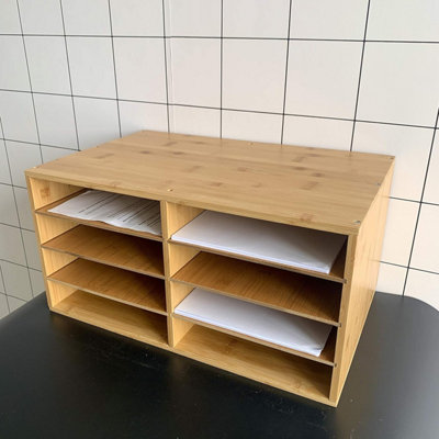 Large A4 Bamboo Desktop File Sorter 8 Compartment Adjustable Shelf ...