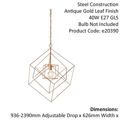 Large Angular Ceiling Pendant Light - Antique Gold Leaf Finish Frame ...