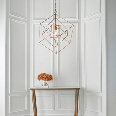 Large Angular Ceiling Pendant Light - Antique Gold Leaf Finish Frame ...