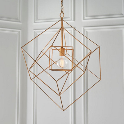 Large Angular Ceiling Pendant Light - Antique Gold Leaf Finish Frame ...