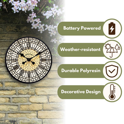 Large Big Ben Style Outdoor Garden Clock - Battery Powered