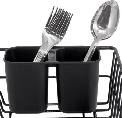 Large Black Dish Drainer & Plate Rack Cutlery Basket Included