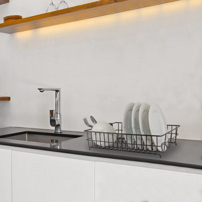 Large Black Dish Drainer & Plate Rack Cutlery Basket Included