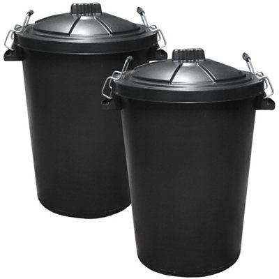 Large Black Garden Dustbin- 90L Refuse Heavy Duty Plastic Waste Bin ...