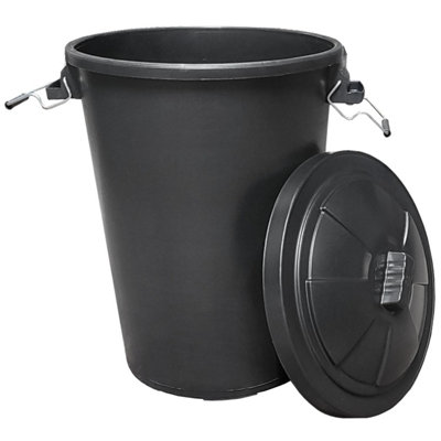 LARGE BLACK GARDEN DUSTBIN- 90L REFUSE HEAVY DUTY PLASTIC WASTE BIN ...