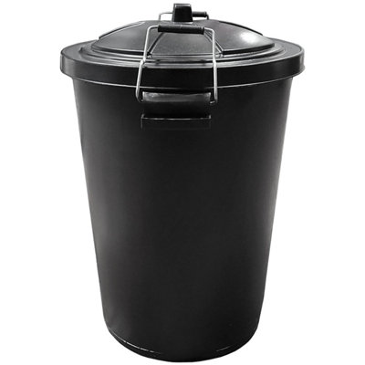 LARGE BLACK GARDEN DUSTBIN- 90L REFUSE HEAVY DUTY PLASTIC WASTE BIN ...