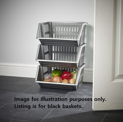 Large Black Stacking Storage Baskets 3 Tier Kitchen Home Office