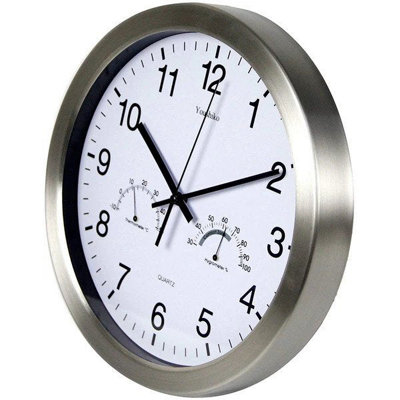 Large Bold Quartz Metal Wall Clock with Temperature & Humidity, 12 ...