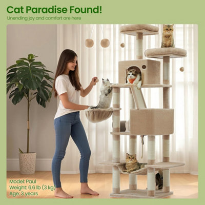 Large Cat Tree with 13 Scratching Posts, 2 Perches, Hammock, for Indoor ...