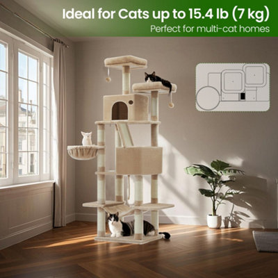 Large Cat Tree with 13 Scratching Posts, 2 Perches, Hammock, for Indoor ...