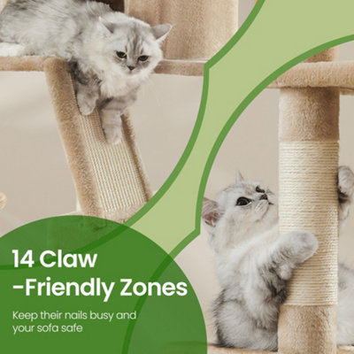 Large Cat Tree with 13 Scratching Posts, 2 Perches, Hammock, for Indoor ...