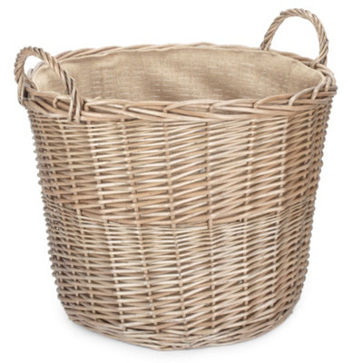 Large Chestnut Finish Wicker Round Lined Log Basket