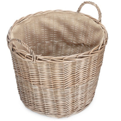Large Chestnut Finish Wicker Round Lined Log Basket