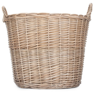 Large Chestnut Finish Wicker Round Lined Log Basket